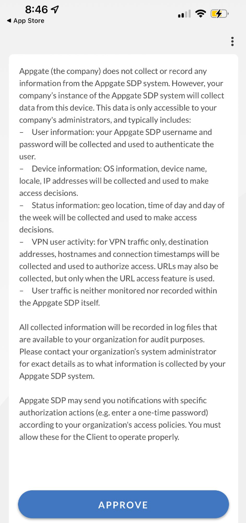 Upgrading an Appgate Client to v6.x on an iOS Device from v5.x