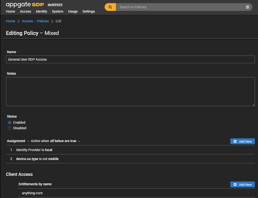 User Access Configuration
